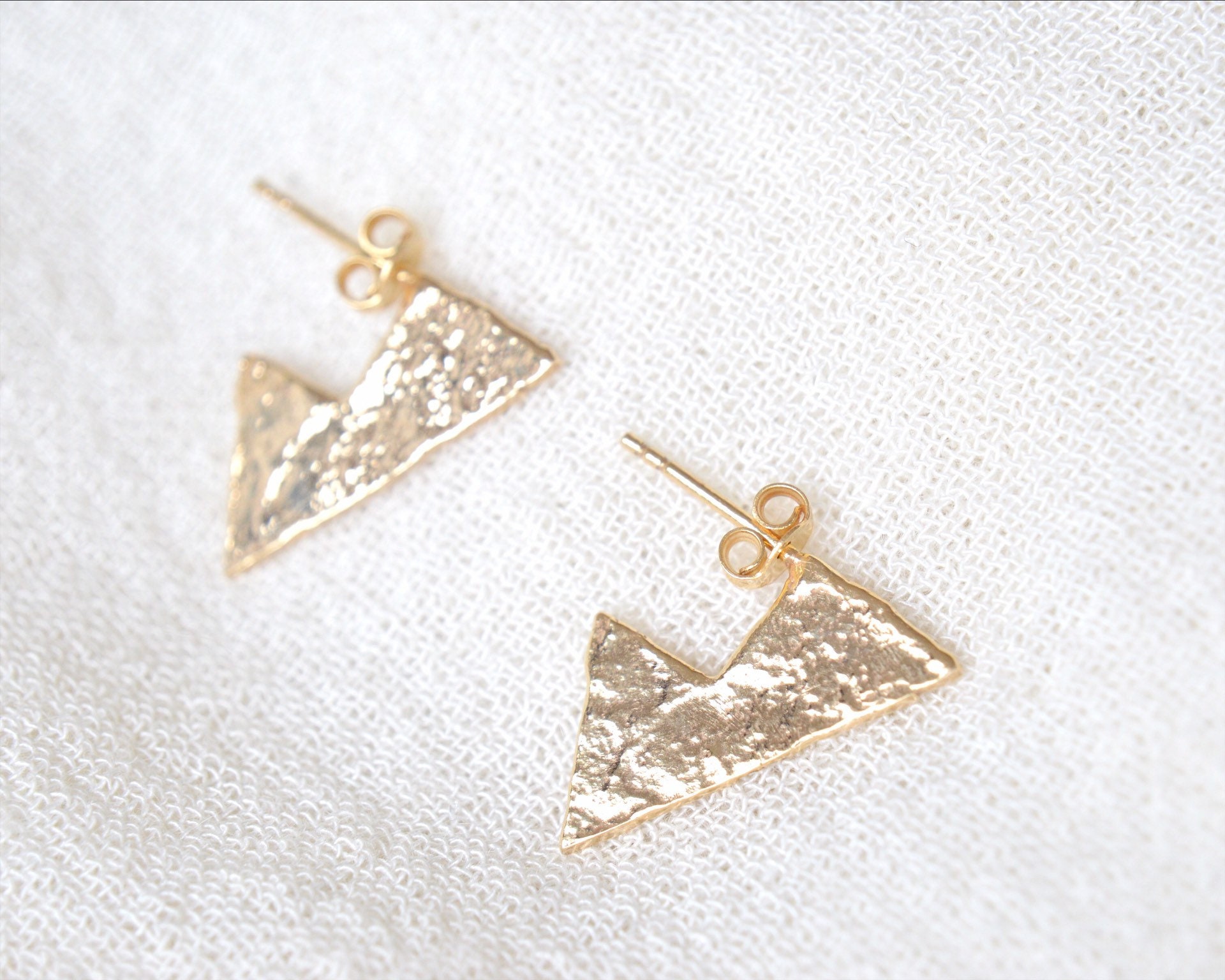 Gold stud earrings Triangle golden stud Boho chic earrings | Etsy