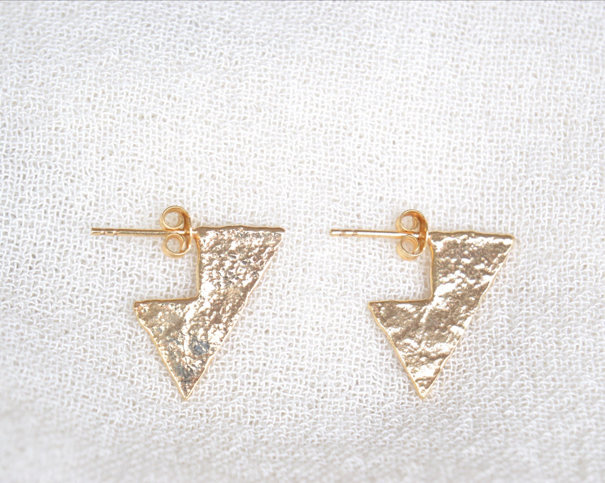 Gold stud earrings Triangle golden stud Boho chic earrings | Etsy