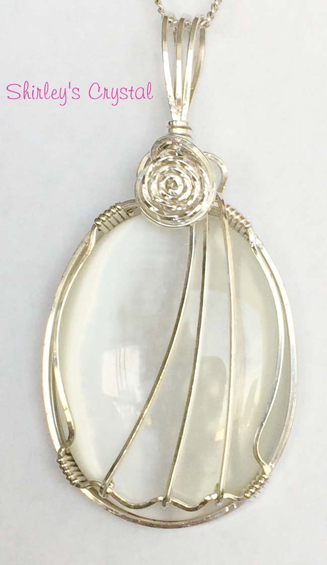 SS Wire Wrapped White Rosette Cat's Eye Pendant - Etsy