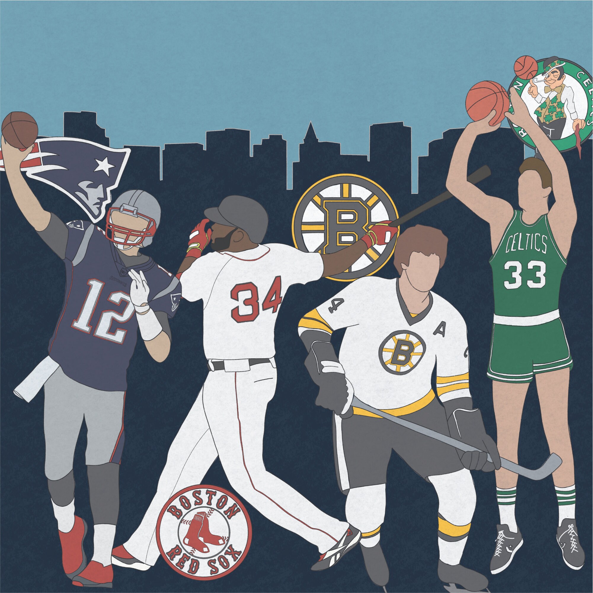 Boston Sports Legends Illustration Print Only Patriots Red | Etsy