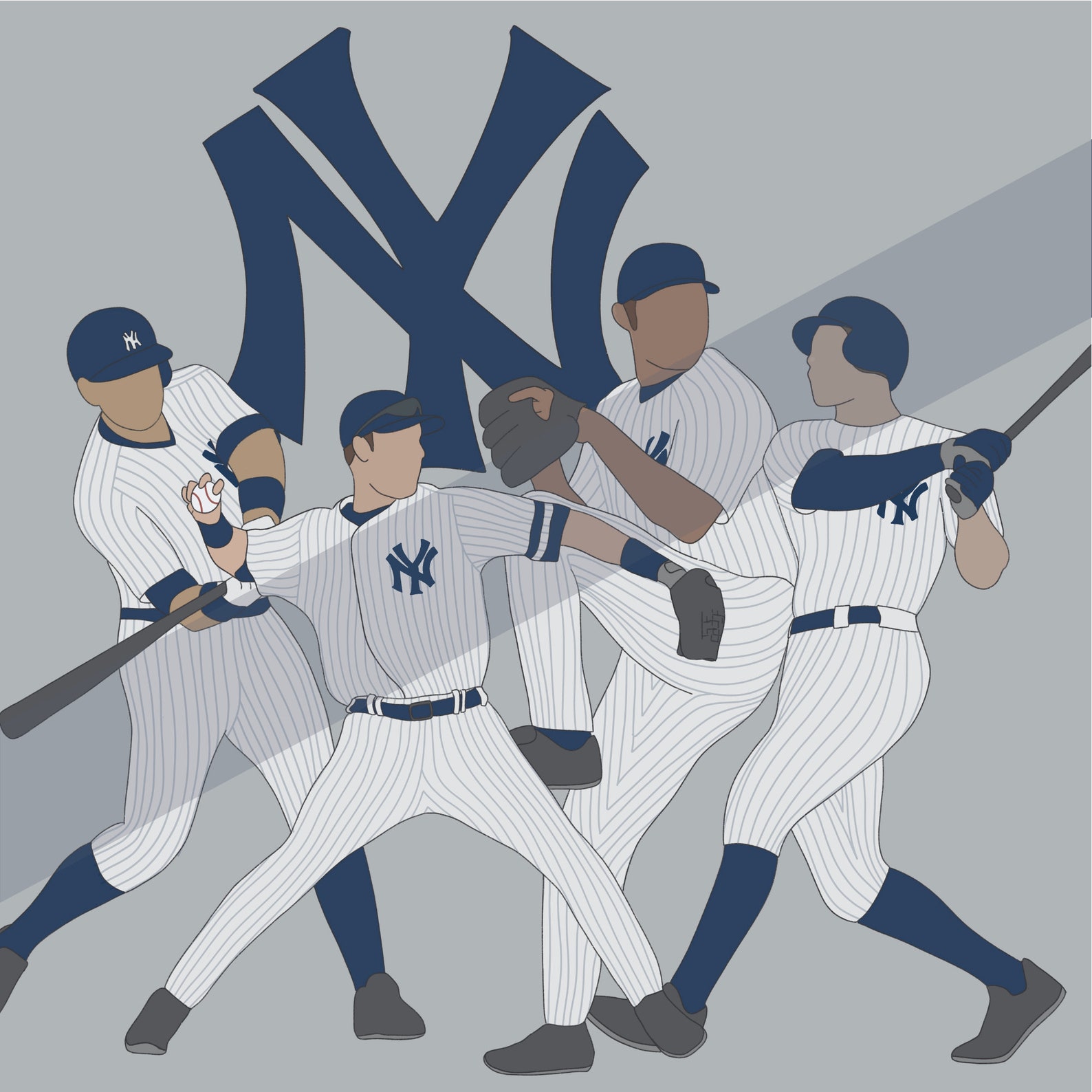 New York Yankees Illustration Framed Print Yankees MLB | Etsy