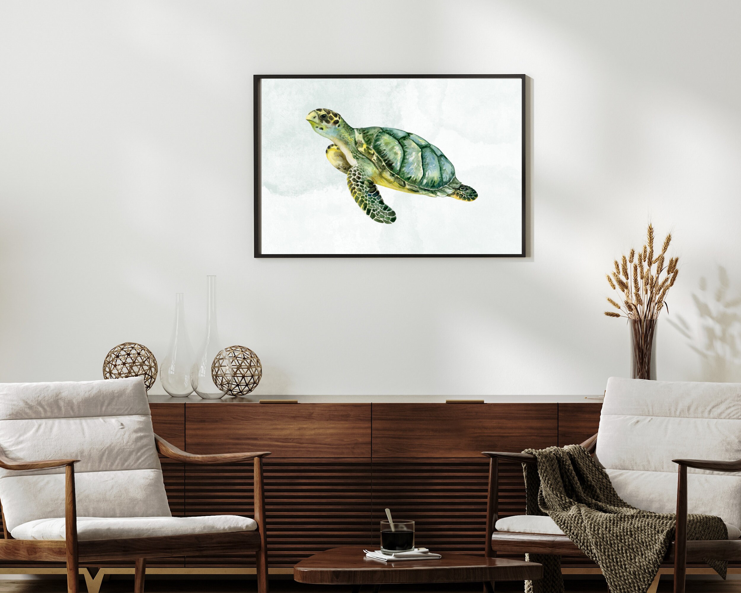 Green Sea Turtle Watercolour Printable Wall Art by Exhibitleah - Etsy