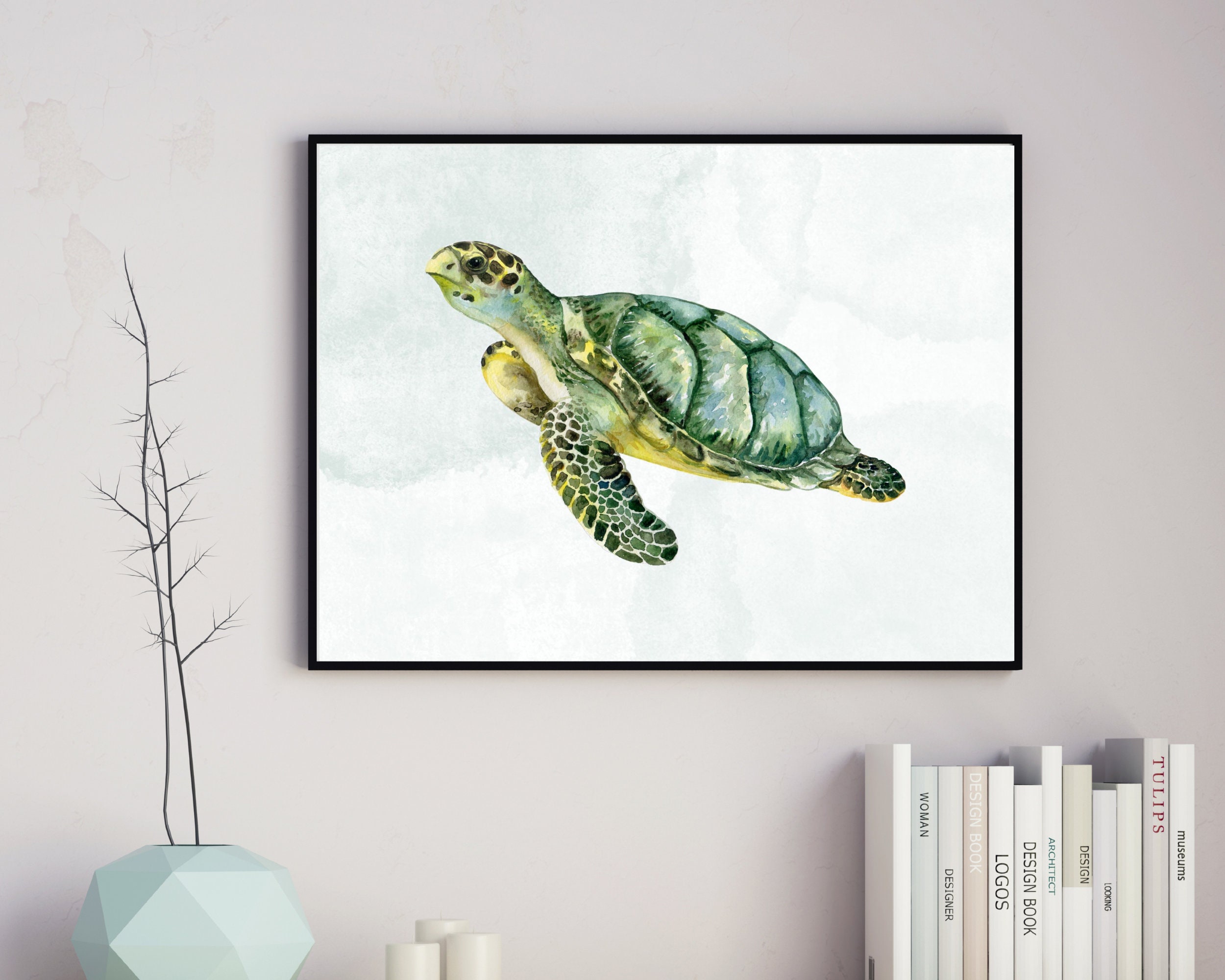 Green Sea Turtle Watercolour Printable Wall Art by Exhibitleah - Etsy
