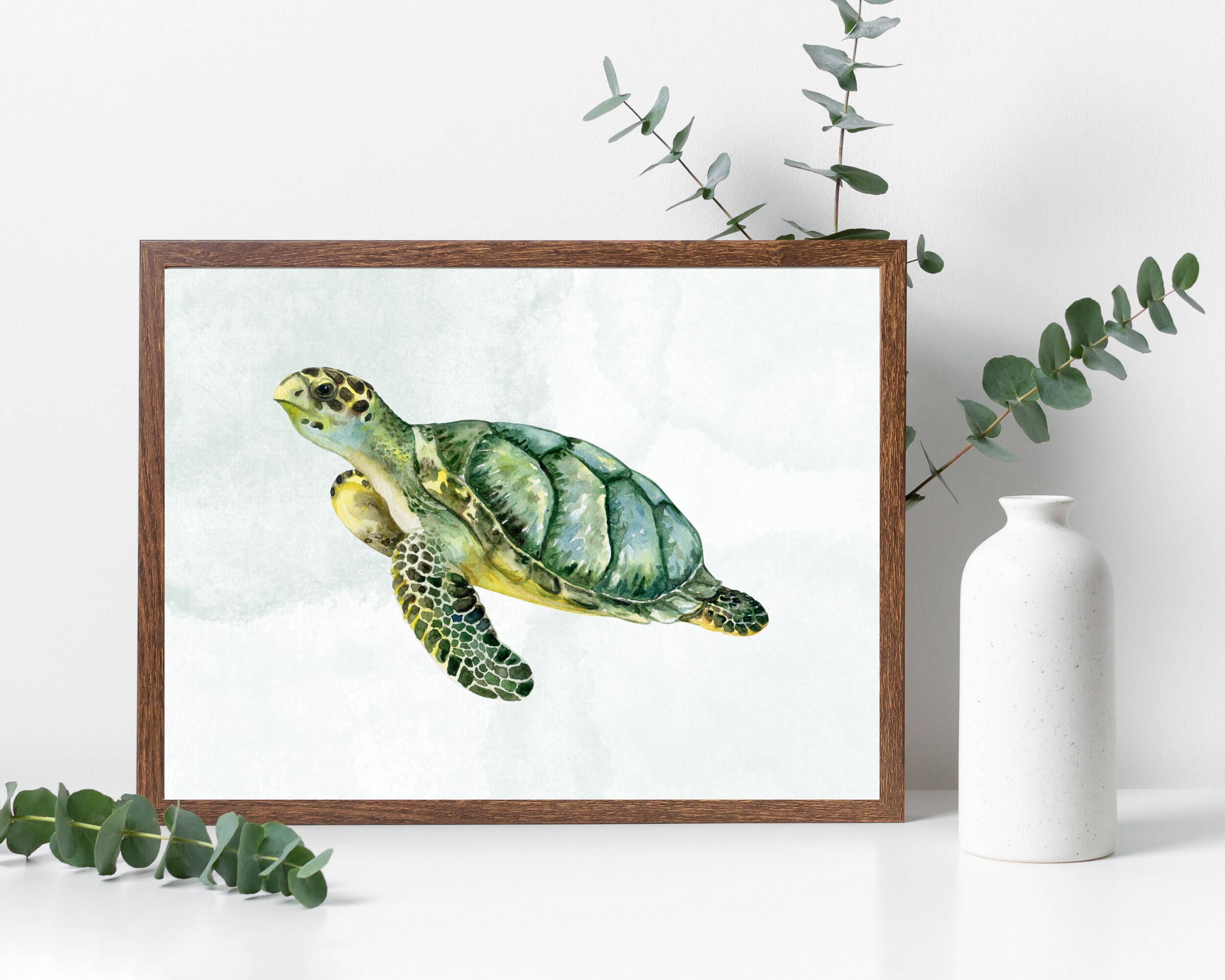Green Sea Turtle Watercolour Printable Wall Art by Exhibitleah - Etsy