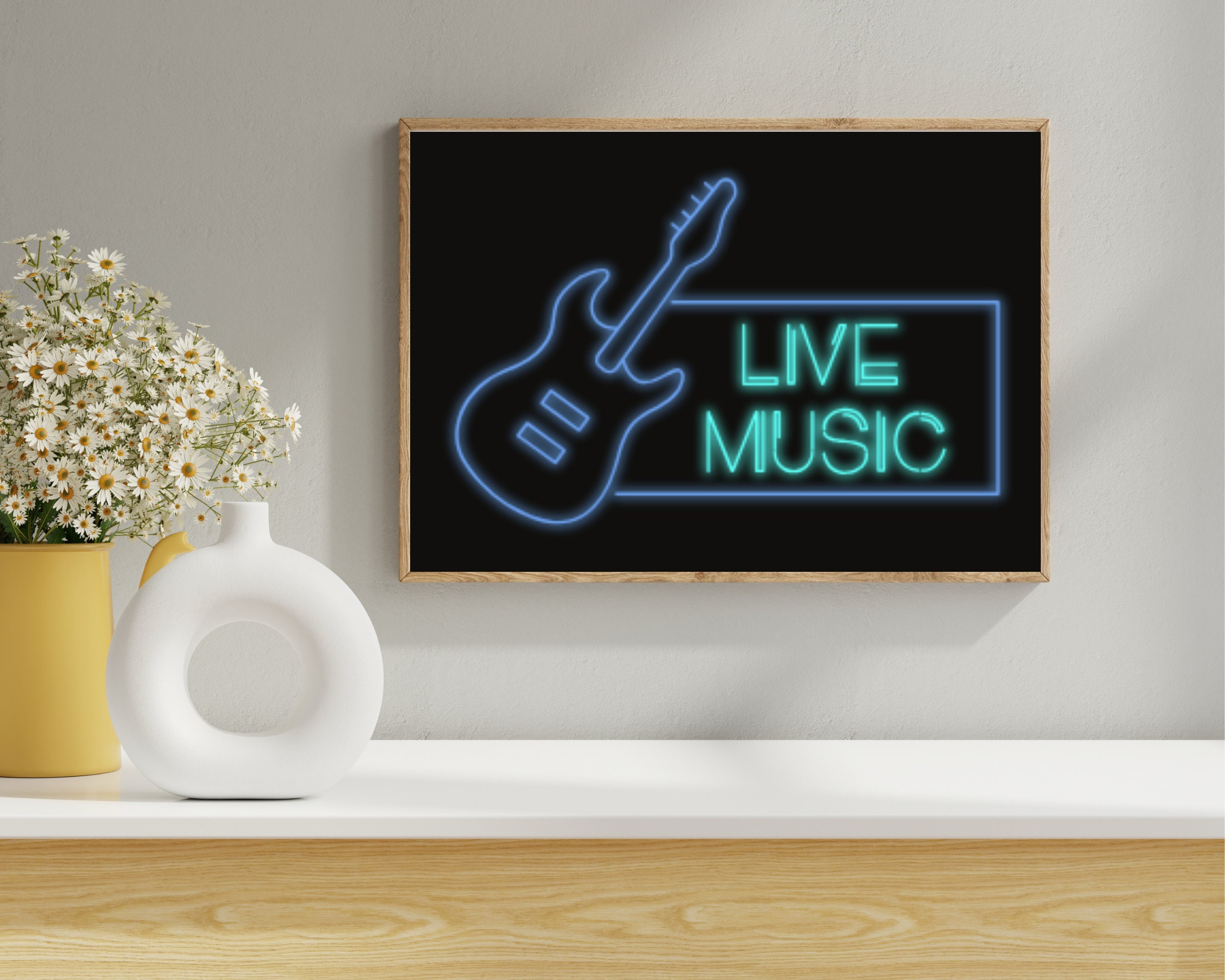 Neon Live Music Guitar Sign - Etsy