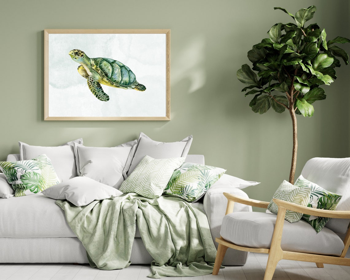 Green Sea Turtle Watercolour Printable Wall Art by Exhibitleah - Etsy