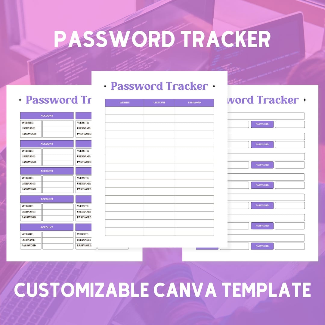 Password Tracker Canva Template, Customizable, Canva, Passwords ...