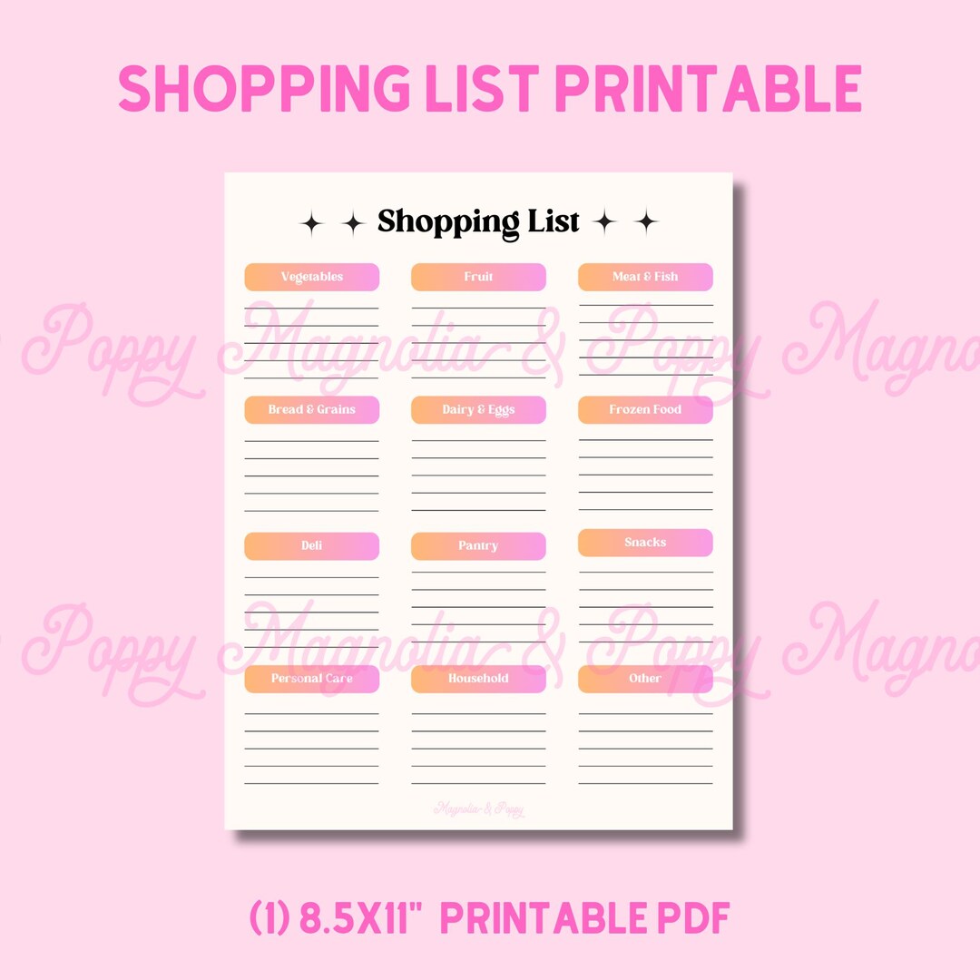 Shopping List, Grocery List, Organization, US Letter, PDF, PDF ...