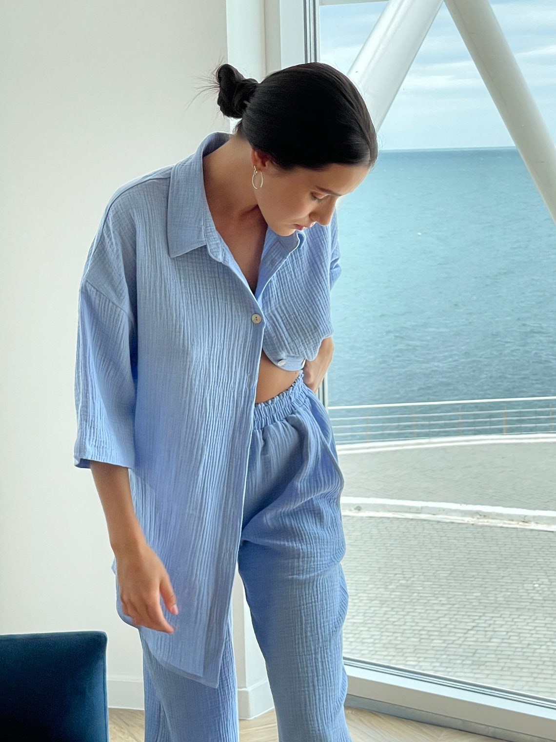 Handmade Pajama Set Women Cotton Viscose Nightwear Pjs Clothing ...
