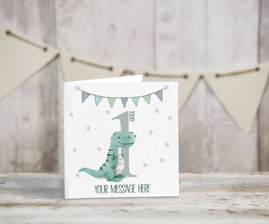 Personalised Baby Dino Card - Greeting Card - Happy Birthday - First ...
