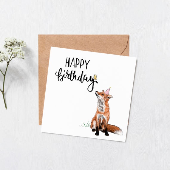 Fox Happy Birthday Card Happy Birthday Card Funny Birthday | Etsy