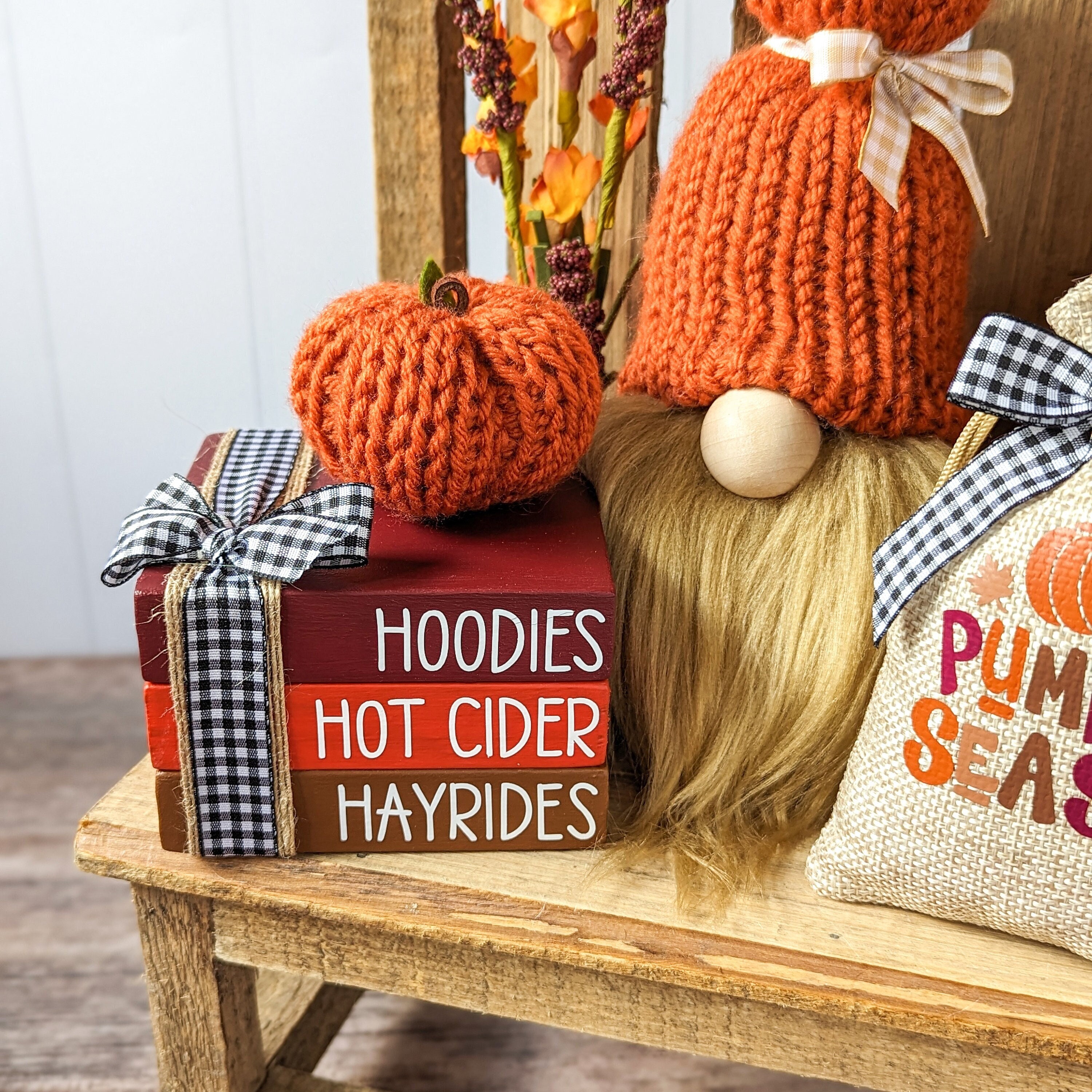 Fall Wooden Book Stack Decor: Autumn Farmhouse Shelf Sitter - Etsy