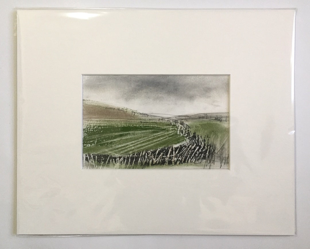 Hedgerows and Fields Landscape Drawing Created With Pastel, Charcoal ...