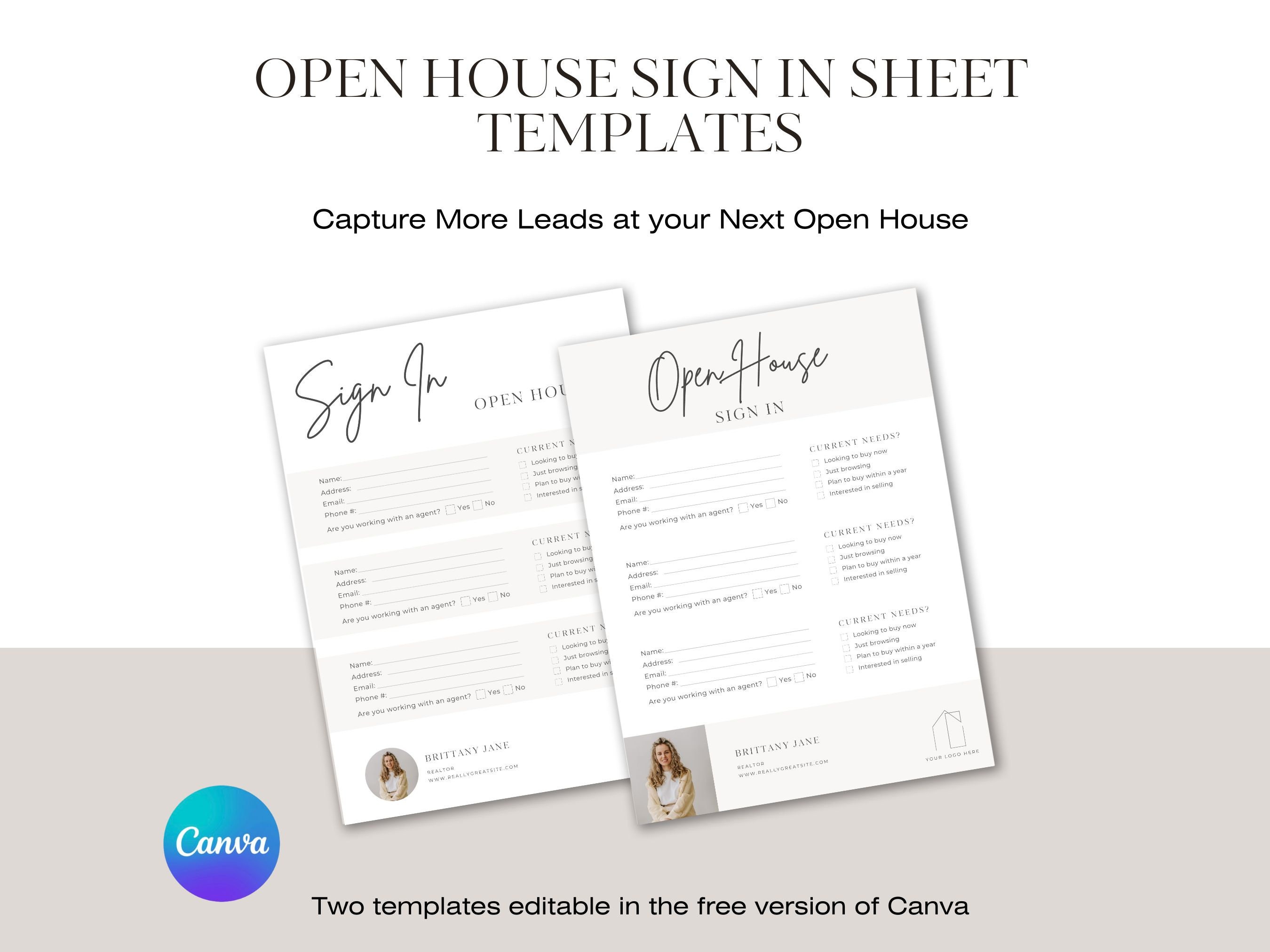 Open House Sign in Sheet Template | Customizable Download Instantly ...