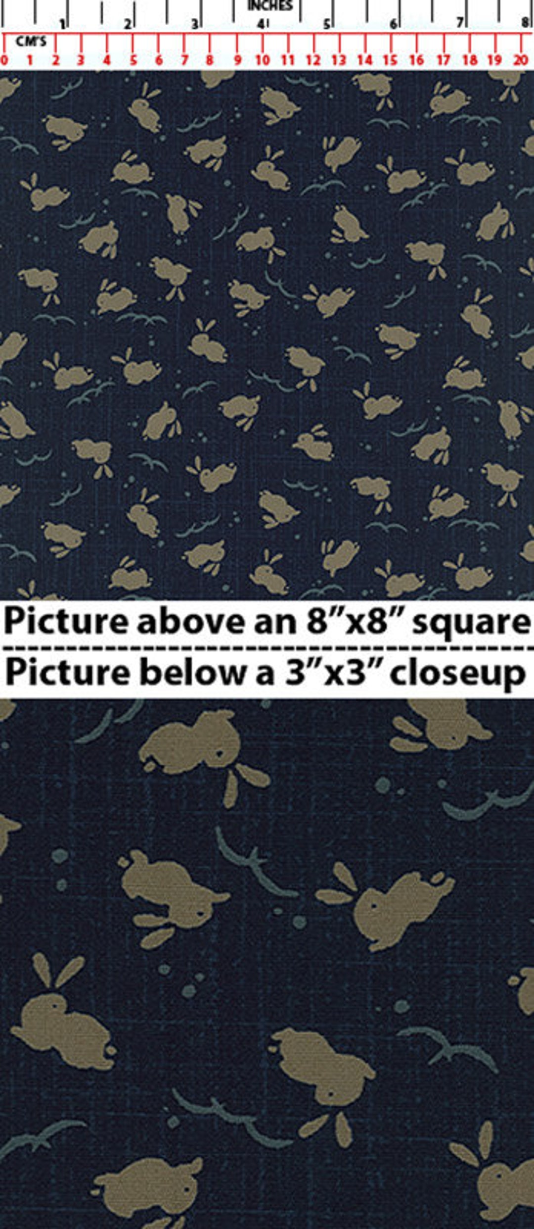 Design of Rabbits on Indigo Background. Precut Yard. - Etsy