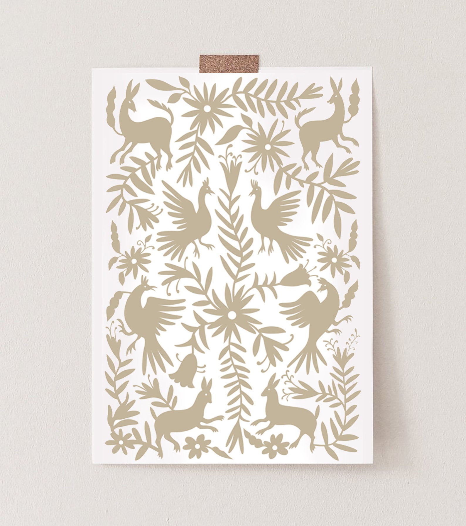 Otomi Mexican Folk Art Print: Beige Birds & Donkeys (digital Download ...