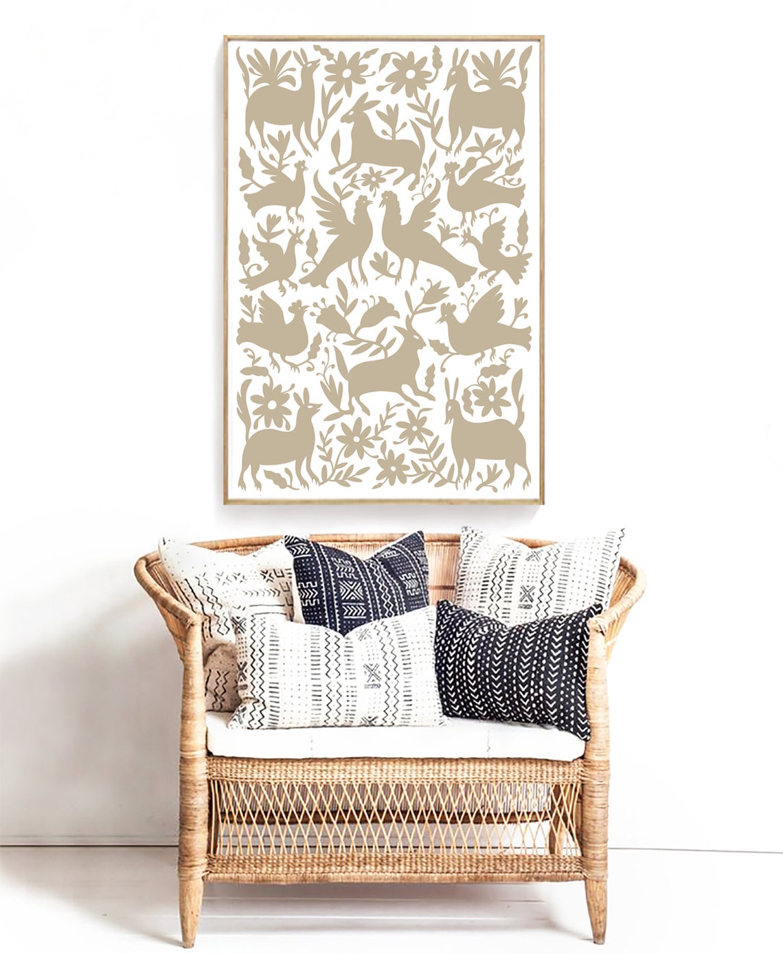 Beige Otomi Print: Mexican Folk Art Wall Decor (24x36) (digital ...