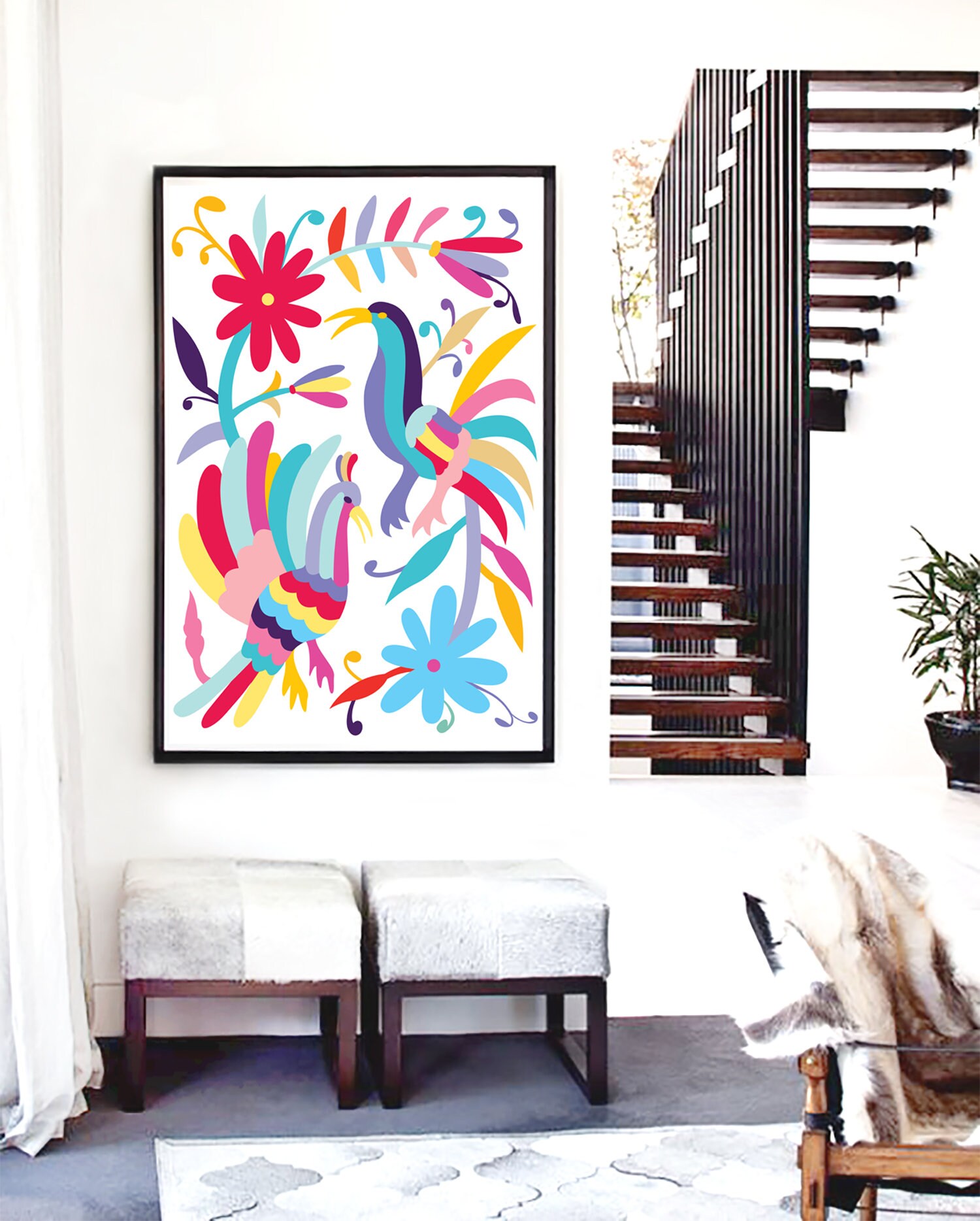 Colorful Otomi Birds Print: Mexican Folk Art Wall Decor (24x36 ...