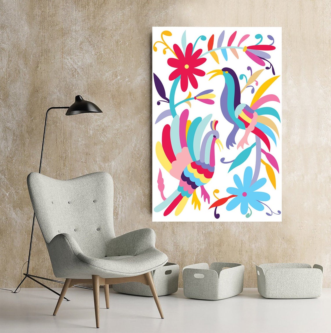 Colorful Otomi Birds Print: Mexican Folk Art Wall Decor (24x36 ...