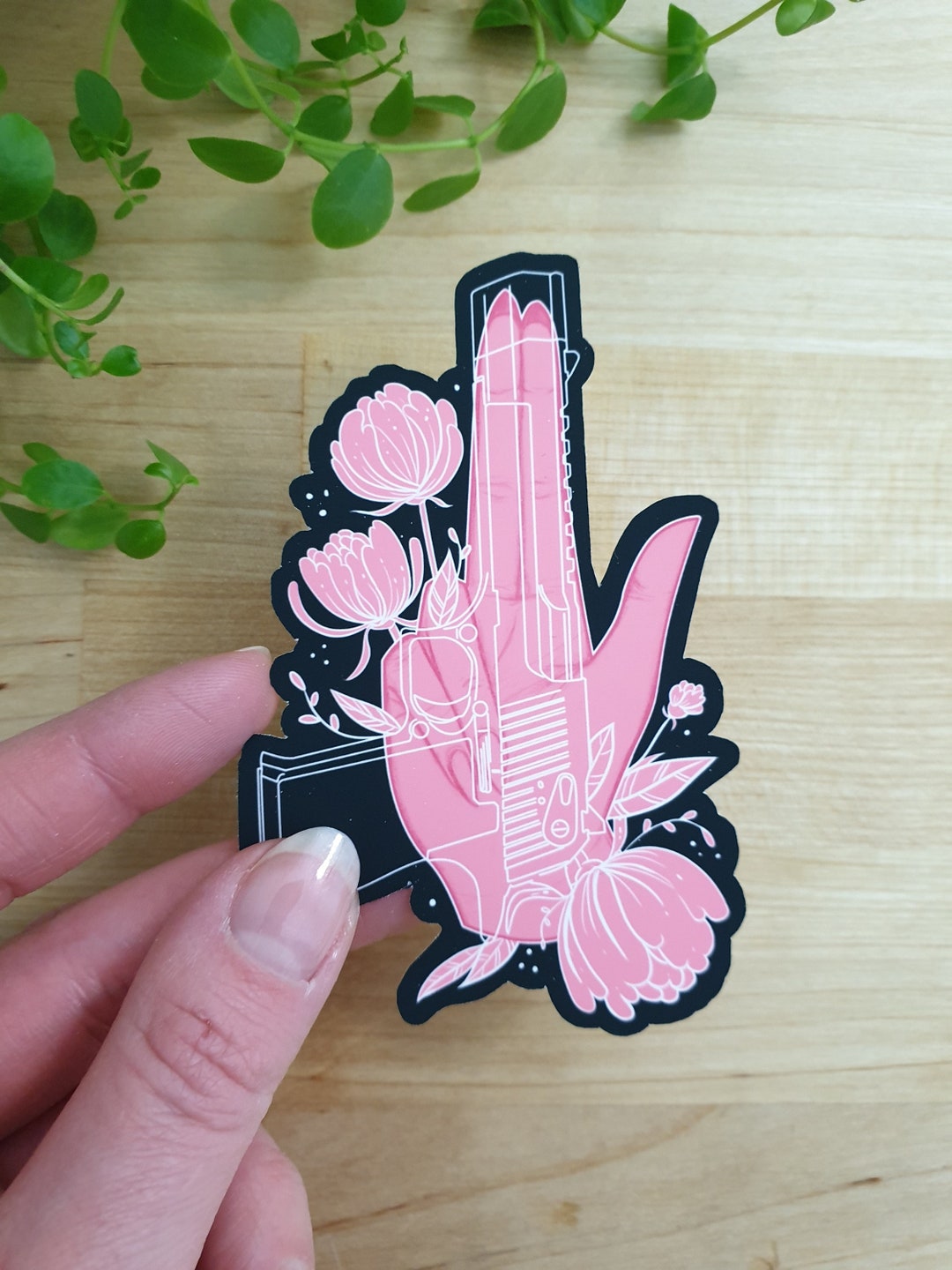 Trigger Finger Die Cut Sticker, Matte Vinyl, Flower Gun Sticker, Floral ...