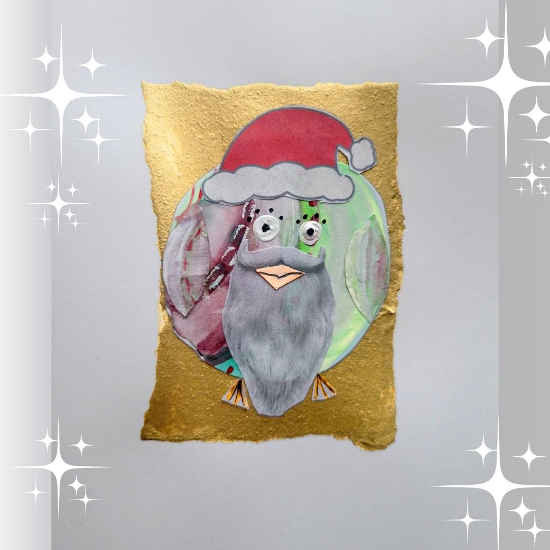 Ho Ho Ho - Silly Santa Bird Greeting Card With Envelope - Blank Inside ...