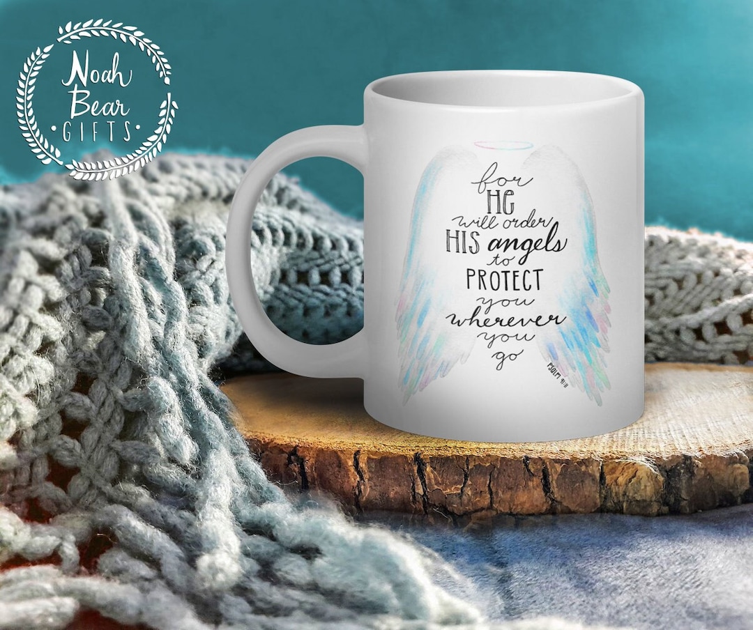Angel Wings Coffee Mug: Christian Bible Verse, Angel of Protection - Etsy