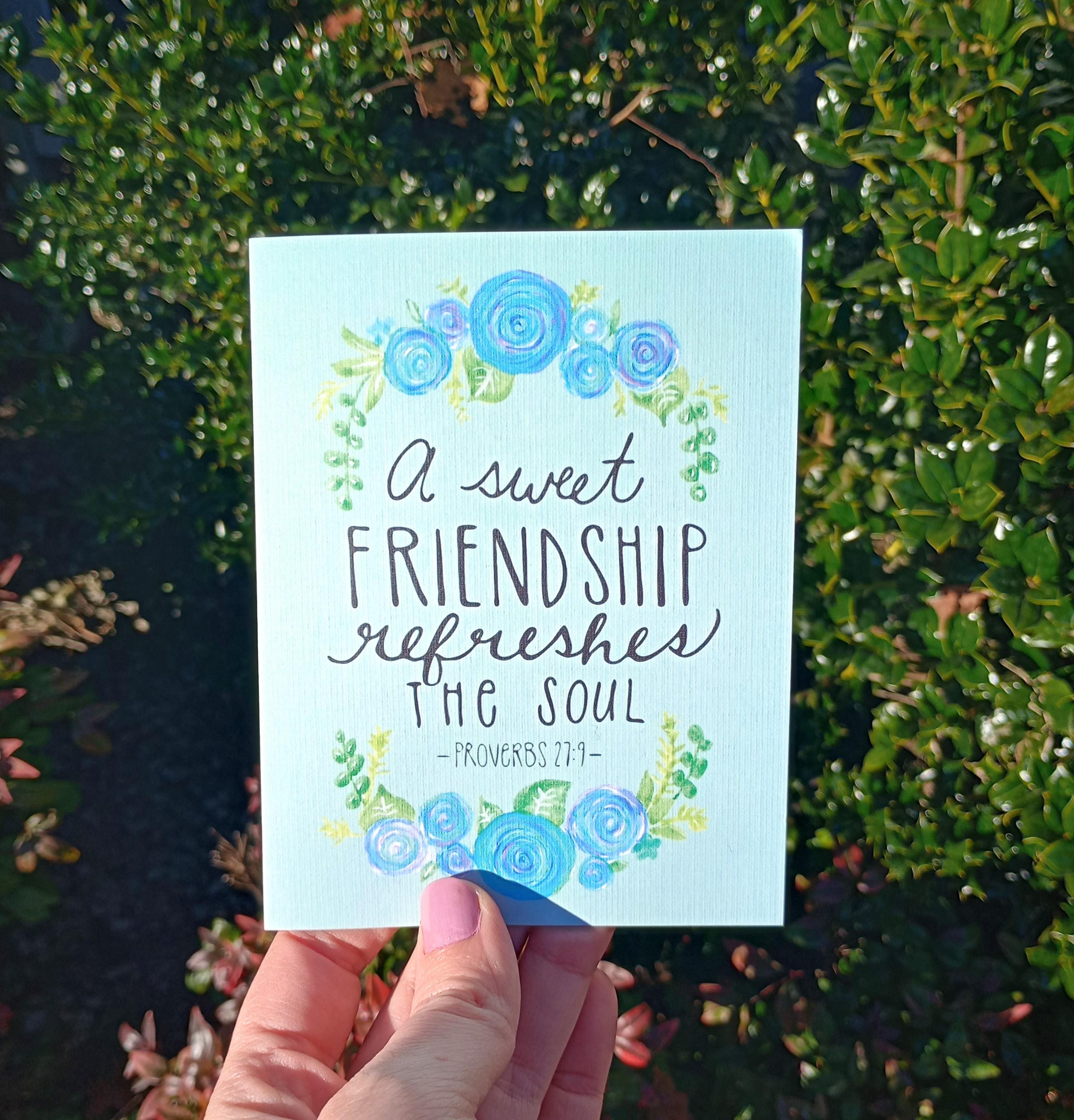 Christian Friendship Notecard, Watercolor Blue Flowers, Scripture Card ...
