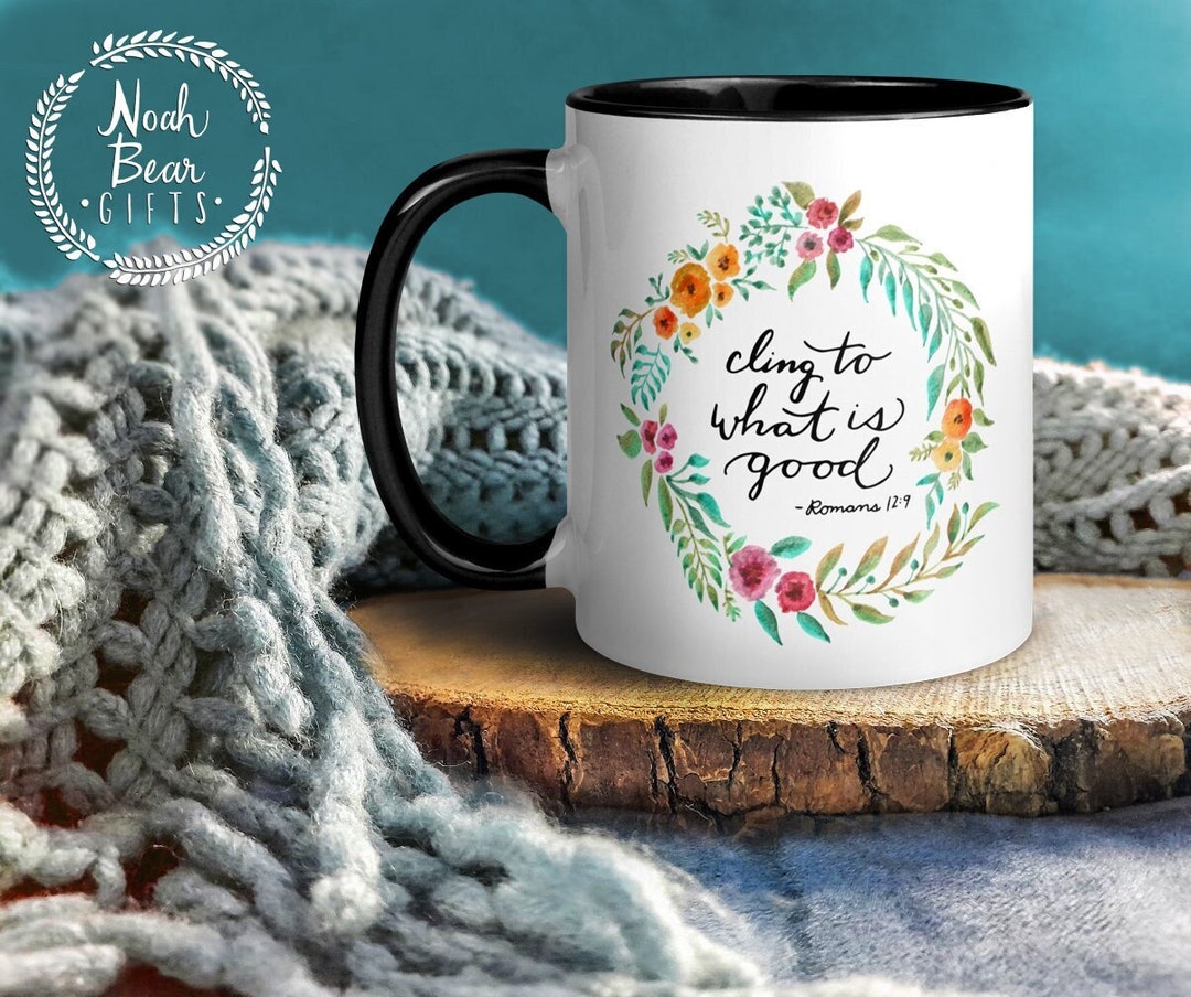 Christian Art Coffee Mug With Bible Verse Watercolor Flowers Scripture ...