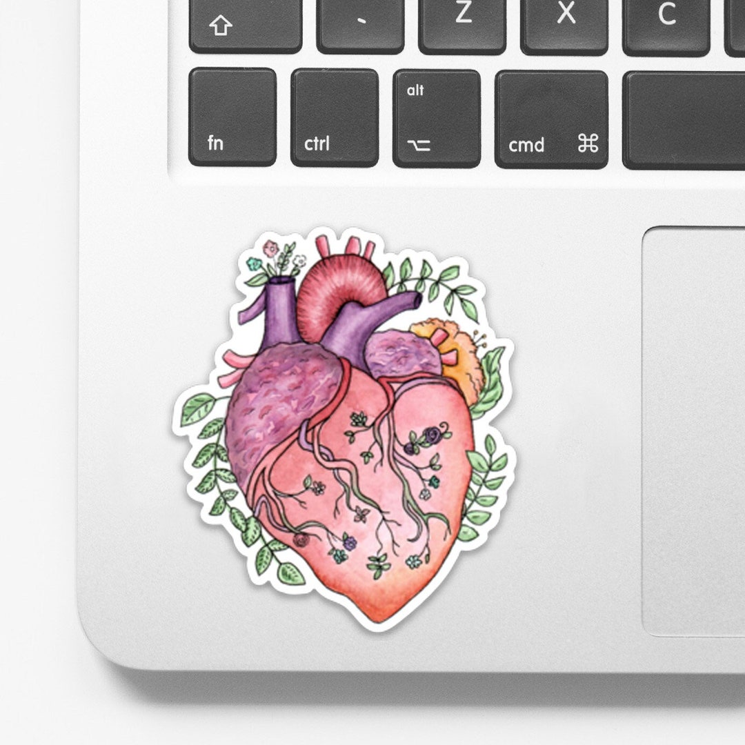 Cardiology Gift Heart Disease Sticker With Flowers Watercolor Heart ...