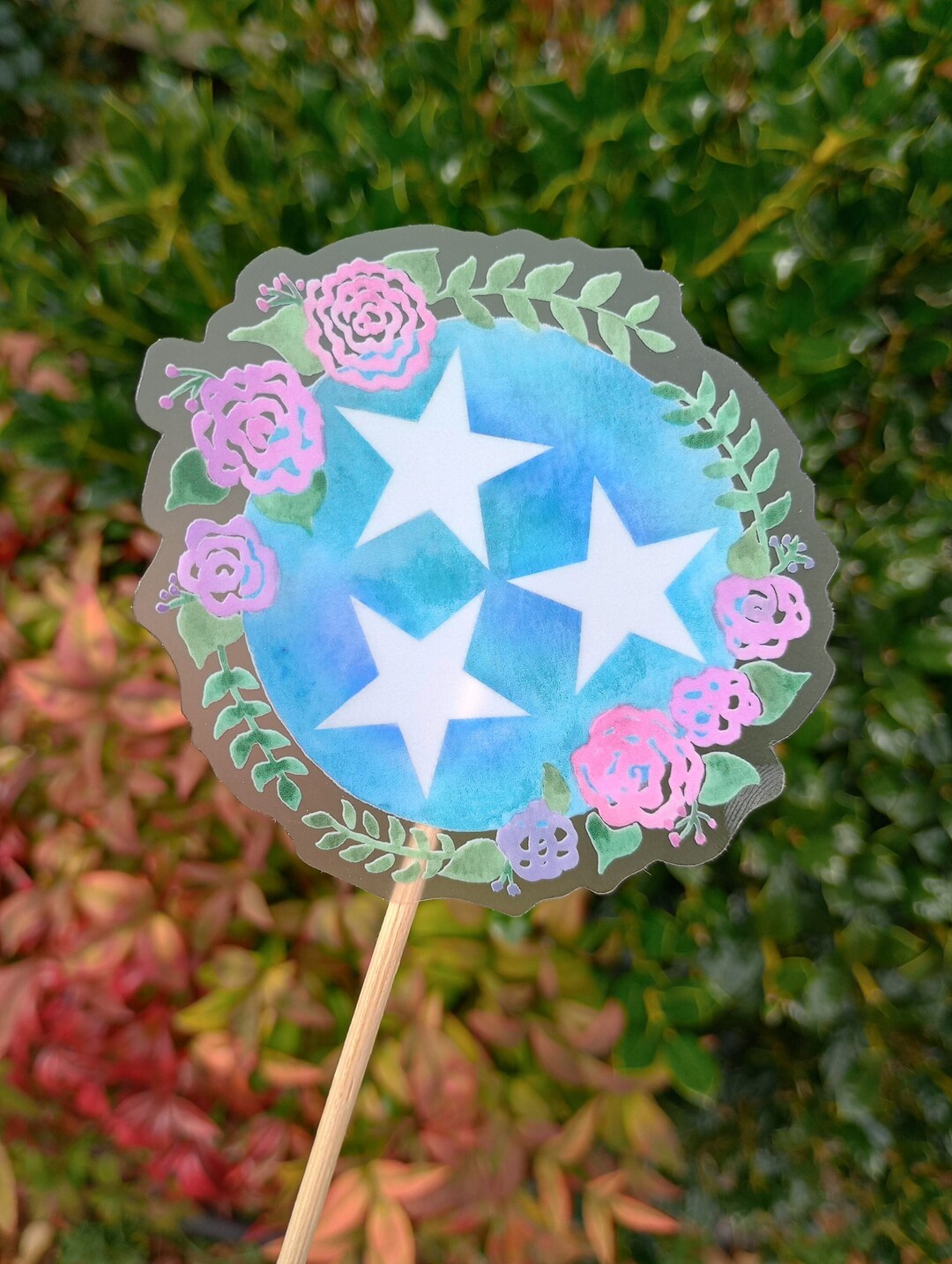 Tennessee Tristar Sticker: Clear Vinyl Decal With Watercolor Flowers - Etsy