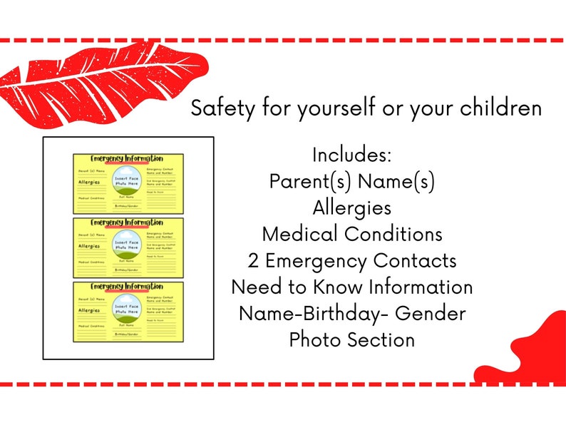 Emergency Information Printable Cards Set of 3 - Etsy