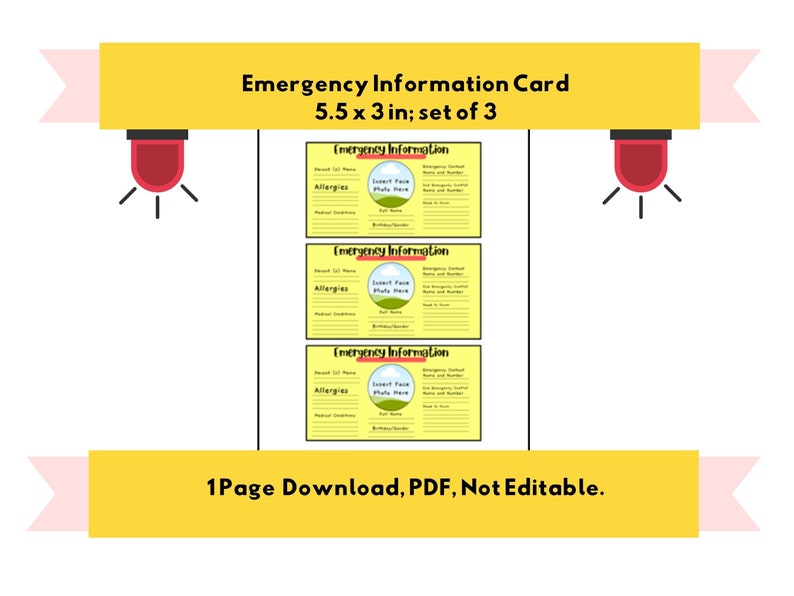 Emergency Information Printable Cards Set of 3 - Etsy