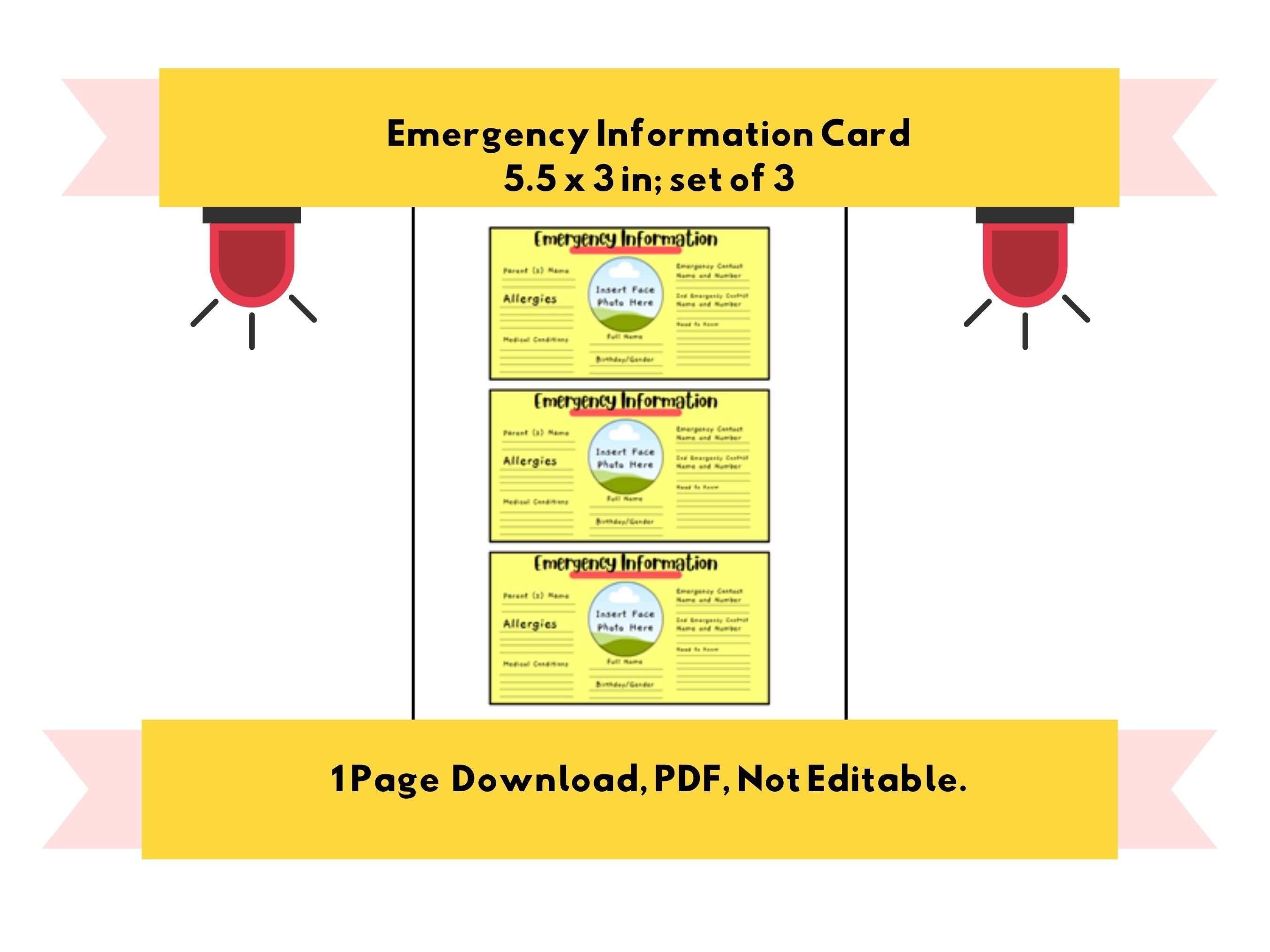 Emergency Information Printable Cards Set of 3 - Etsy
