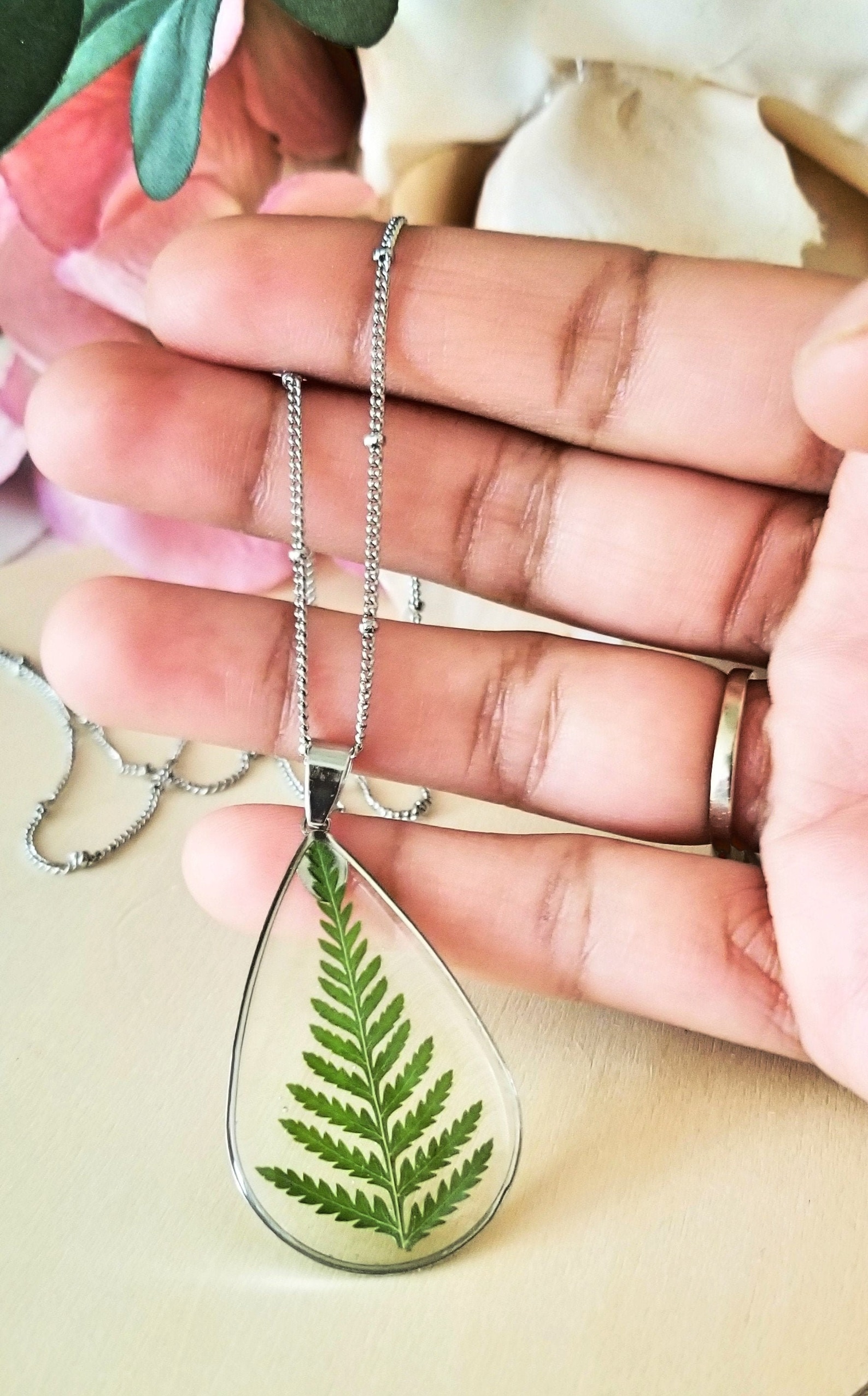 Fern Necklace, Nature Jewelry, Botanical Necklace,pressed Fern Necklace ...