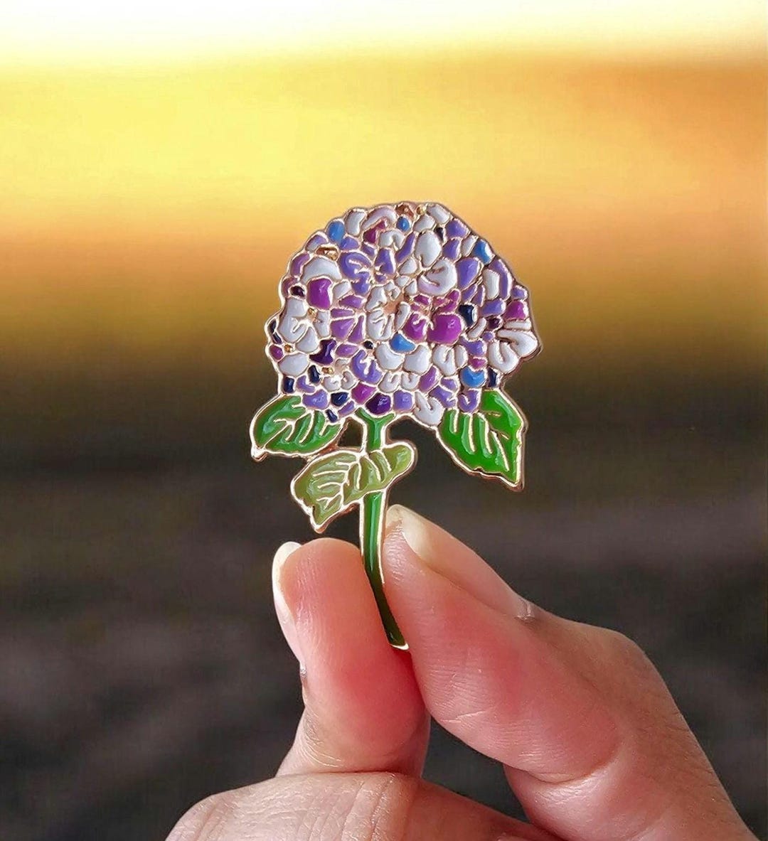 Hydrangea Floral Enamel Pin-purple Flower Accessory-nature Lover ...