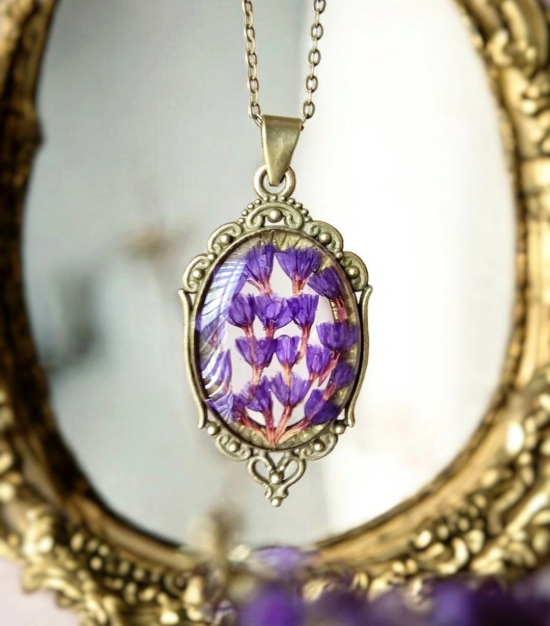 Statice Flower Necklace-pressed Flower Jewelry-flower Jewelry-real ...