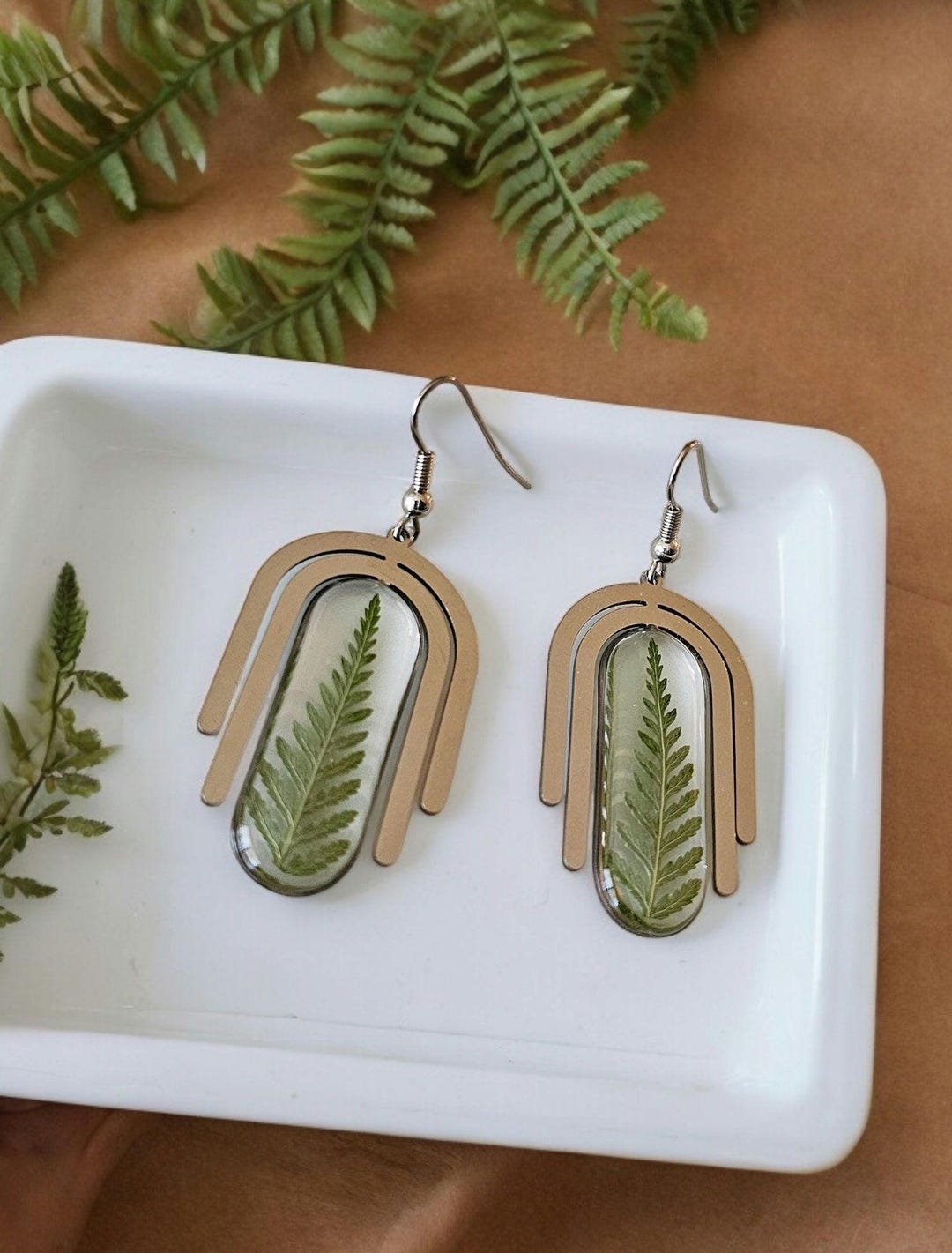 Christmas,botanical Green Leaf Plant Earring,plant Jewelry,hanging ...
