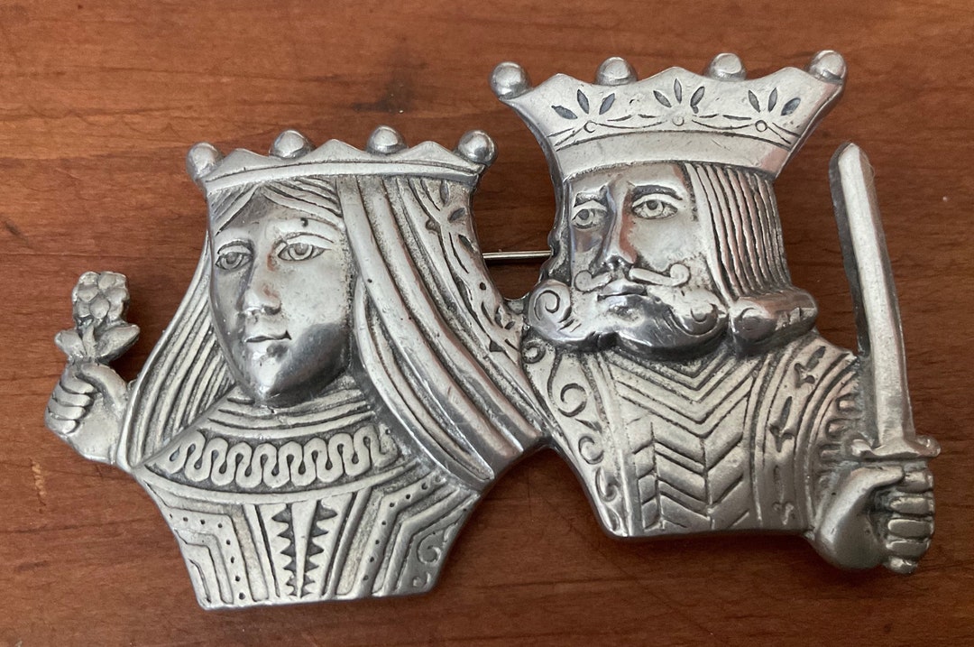 Vintage King and Queen of Hearts Brooch, Large, Vintage, Possibly ...
