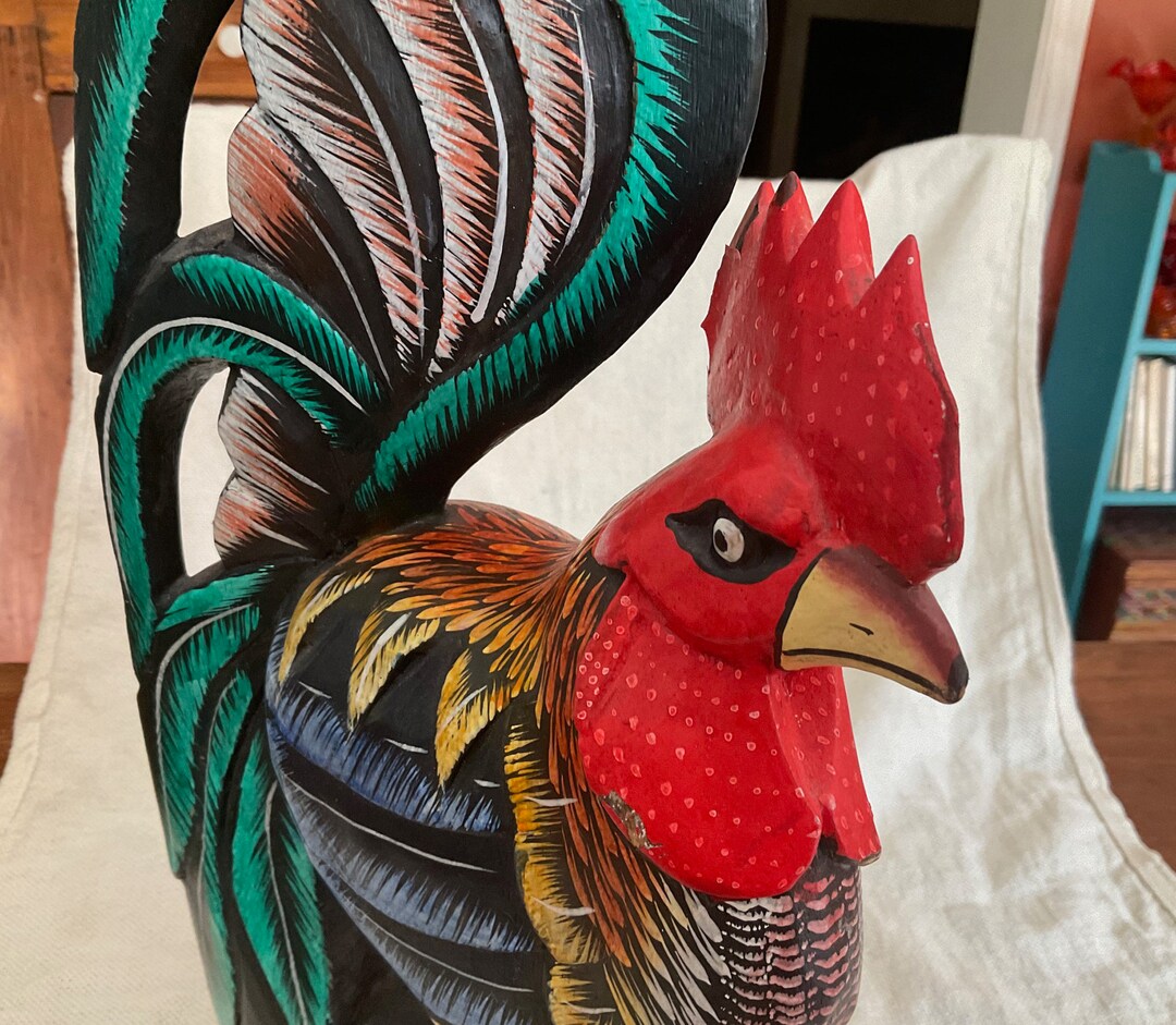 Hand Carved Wood, Colourful Rooster, Vintage - Etsy