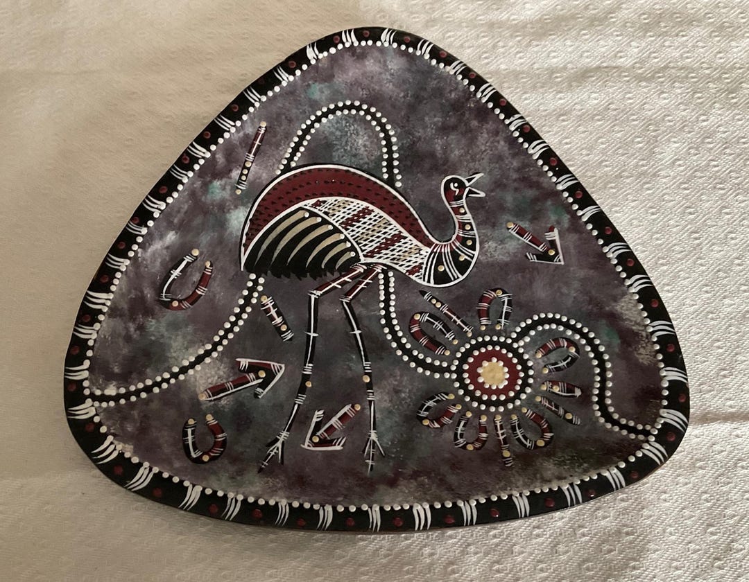 Australian Dot Painted Triangular Wooden Plate, Emu - Etsy
