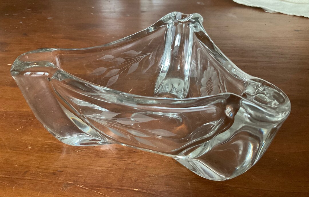 Triangular Glass Ashtray, Cornflower Etched, Mid Century - Etsy