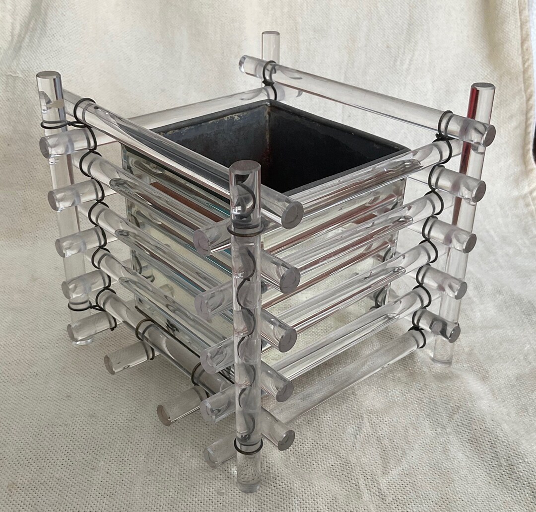 Art Deco Crystal Rod Cache Pot, Planter or Jardiniere With Mirrored ...