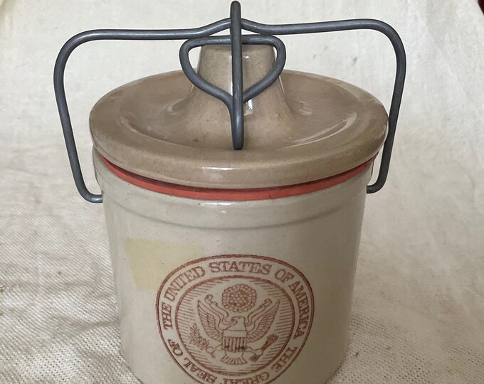 Small Stoneware Crock Pot, Butter Crock With Wire Closure, Great Seal ...
