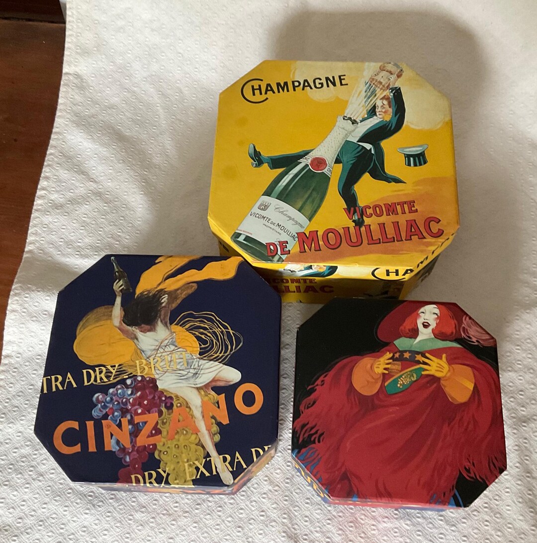 Cognac, Champagne, Cinzano Octagonal Advertising Nesting Boxes, Vintage ...