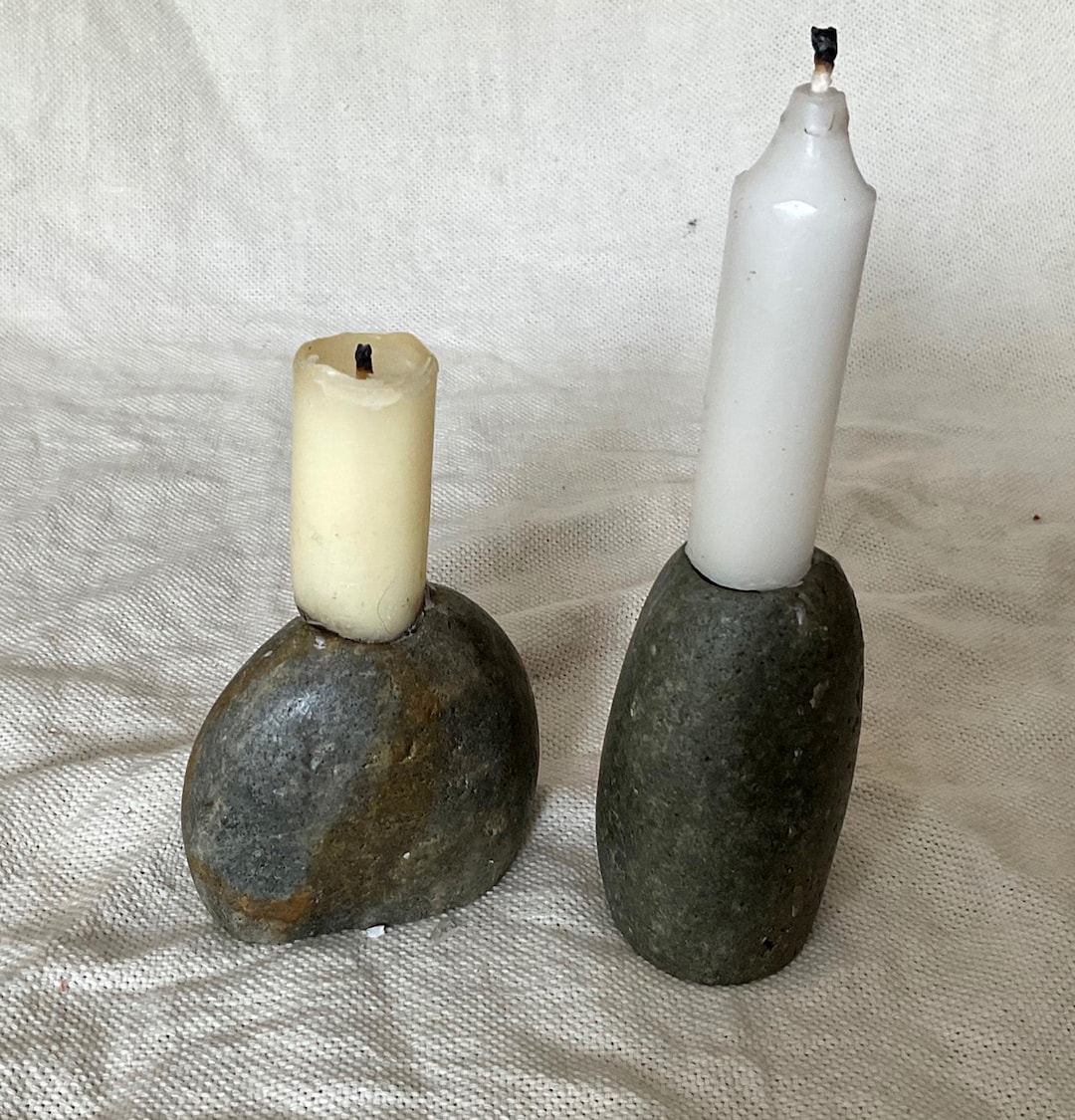 Pair of Small Hand Made Rock/granite Candle Holders Novas - Etsy