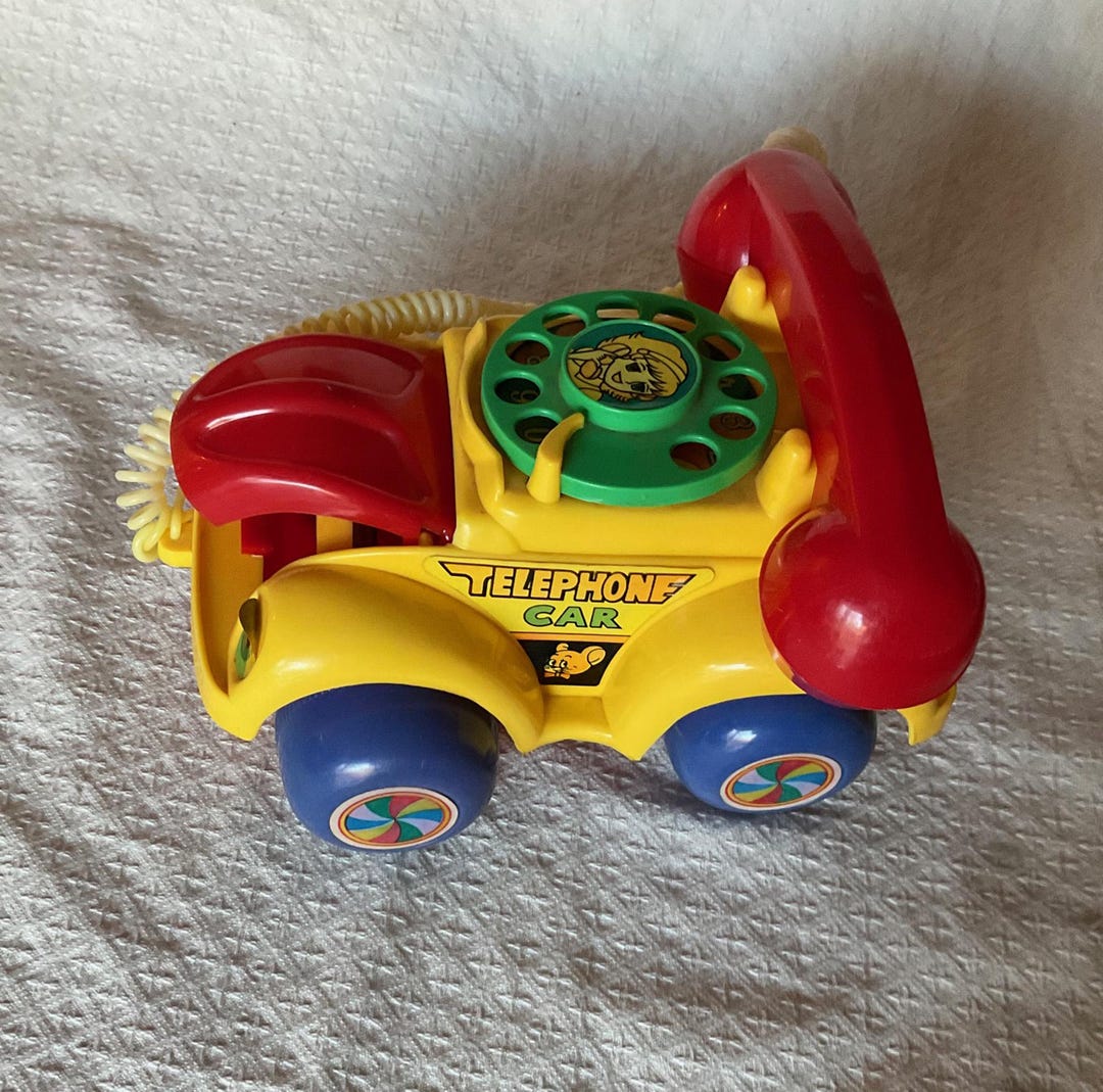 Vintage Toy Telephone Car, 1980s in Red, Yellow Blue. Dial Tings and ...