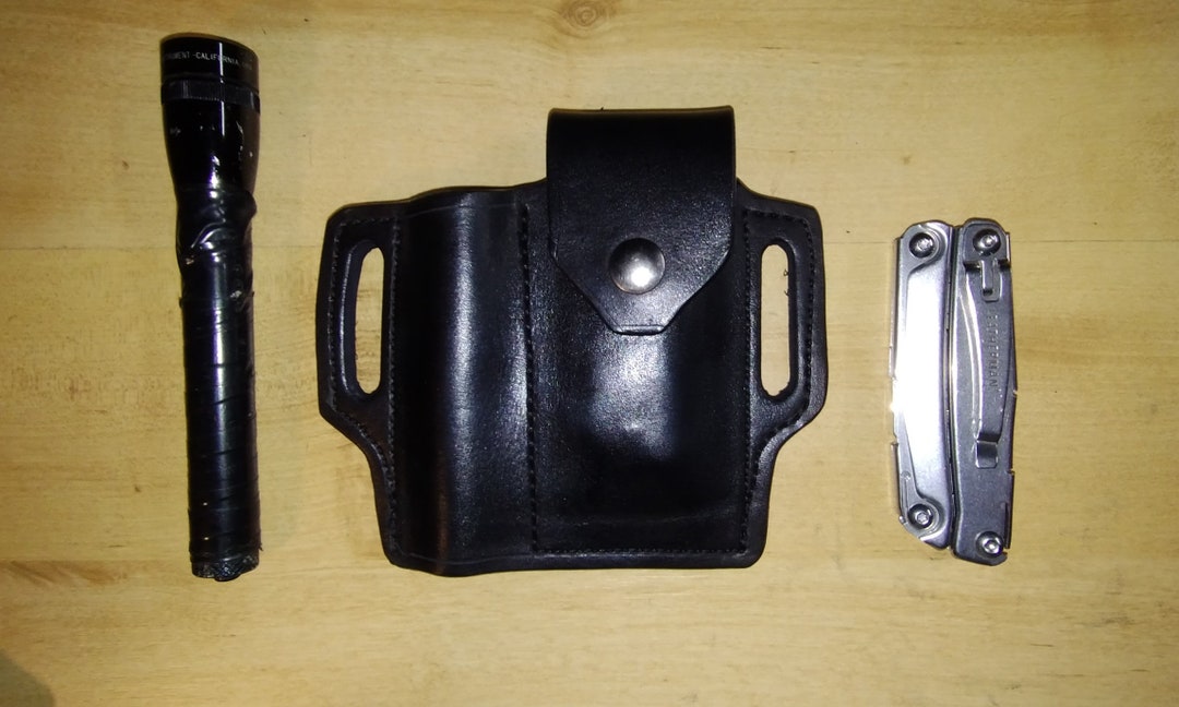 Handcrafted Leather Sheath for Leatherman REV and Mini Maglite, EDC ...