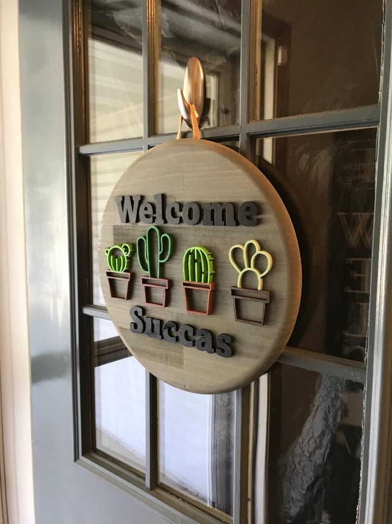 Welcome Succas Door Sign, Succulent Door Wreath, Front Entrance Door ...