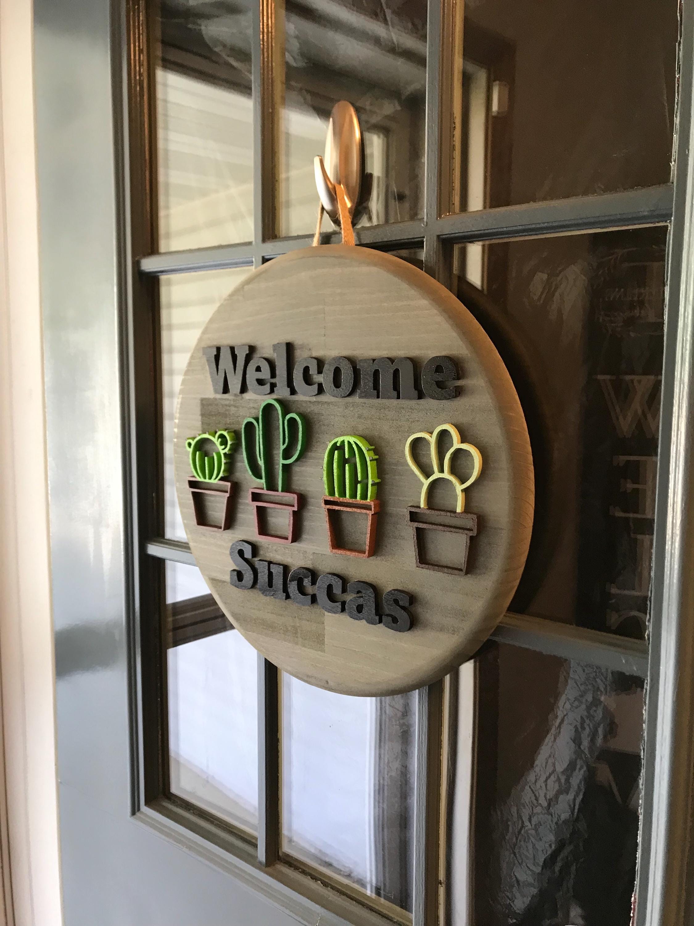 Welcome Succas Door Sign, Succulent Door Wreath, Front Entrance Door ...