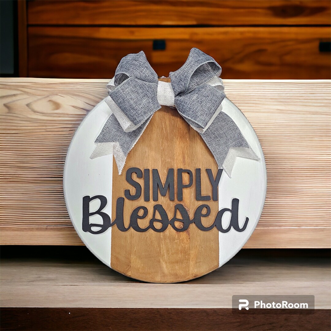 Simply Blessed Door Hanger, Striped Door Wreath, Blessed Door Sign ...